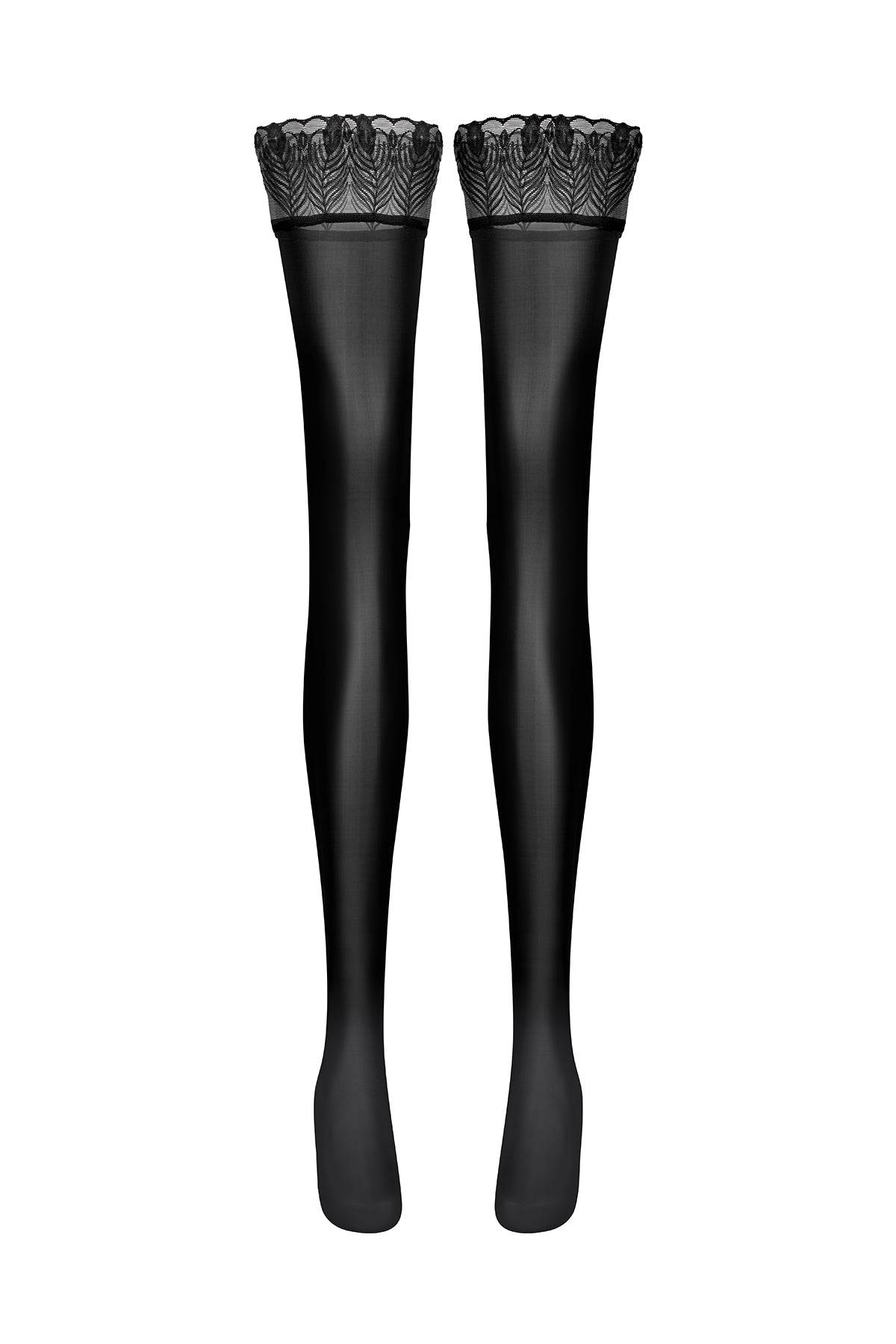 Lace Top Stay Ups Stockings Black | Sheer Thigh-Highs with Scalloped ...